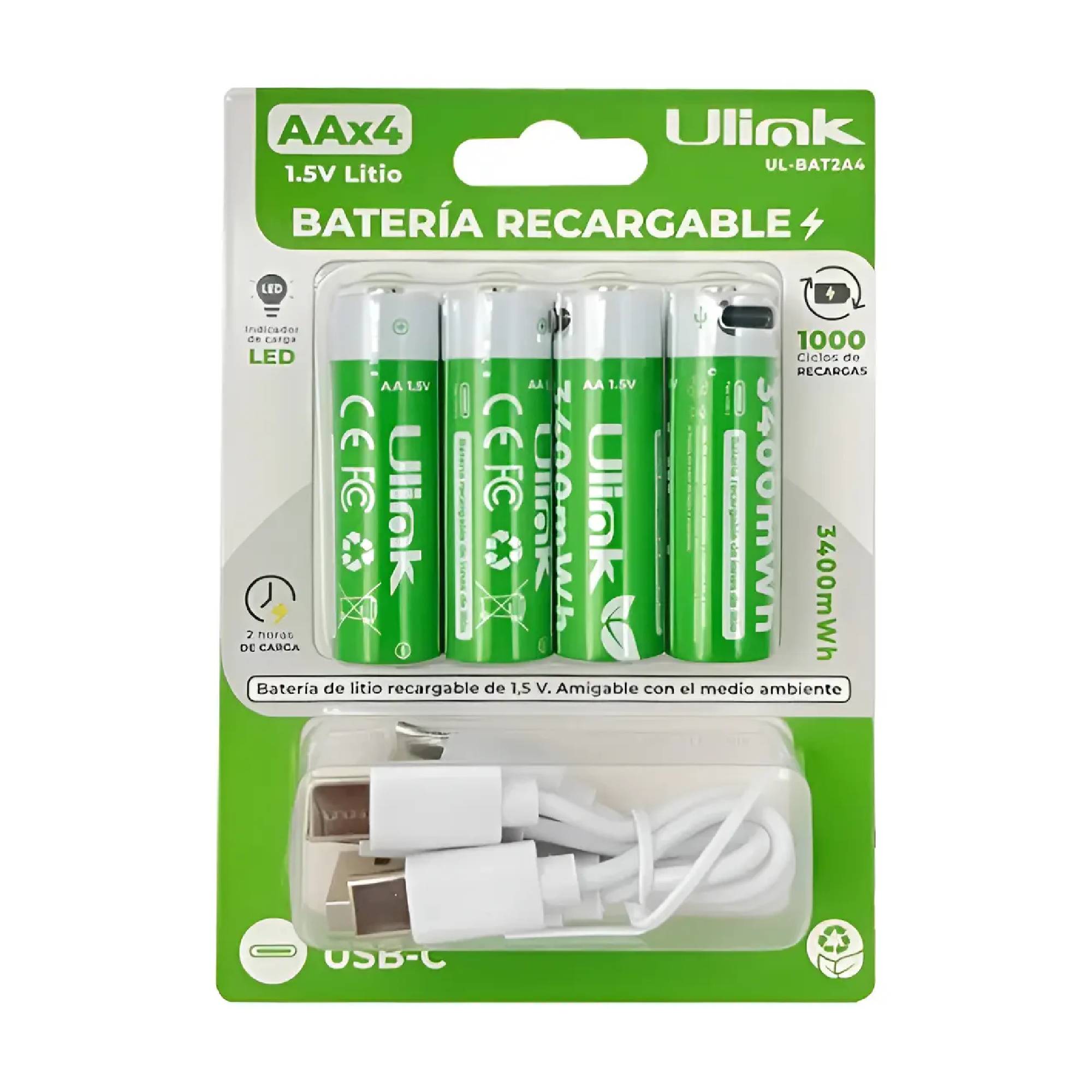 Ulink Pilas Recargables AA con Carga Directa USB-C